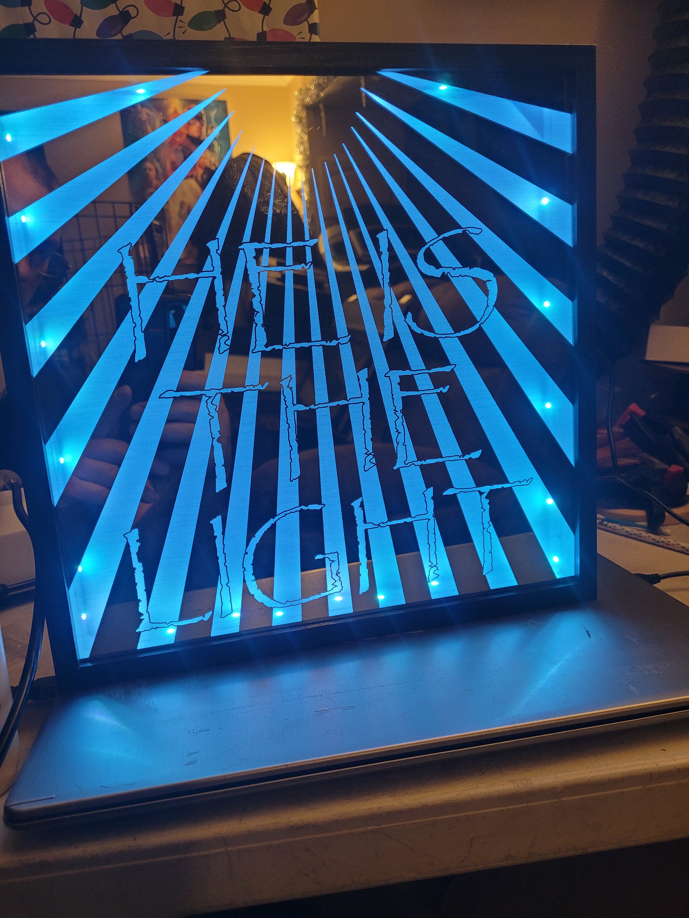 Custom 12 Laser Etched he is the Light Mirror LED Shadow Box W ...