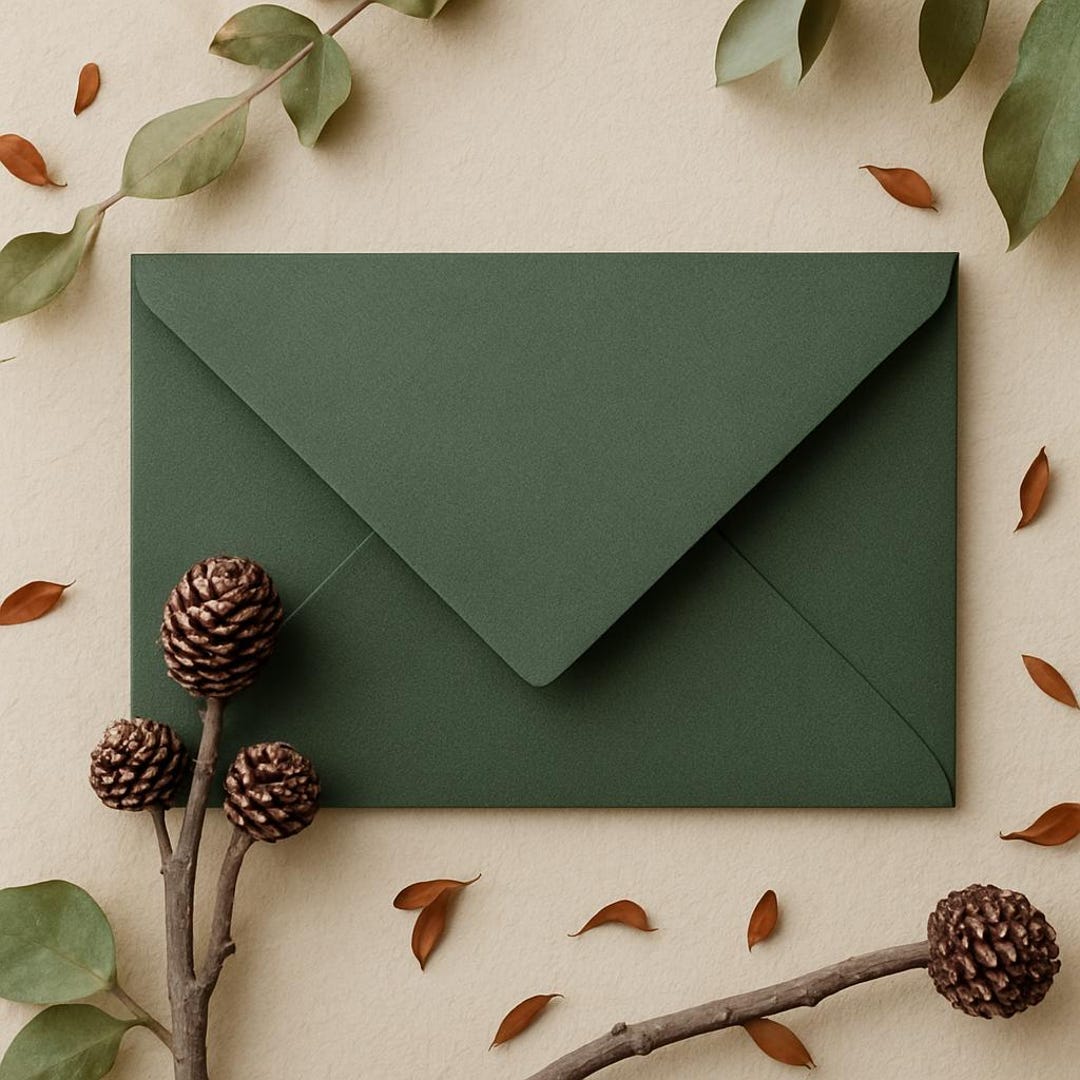 Dark Green Envelope, Wedding Invitations, 16x22cm, 12x18cm, Rustic ...
