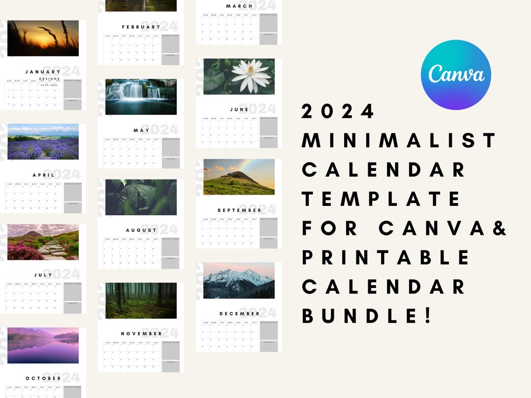 2024 Modern Minimalist Aesthetic Calendar Template for Canva and ...