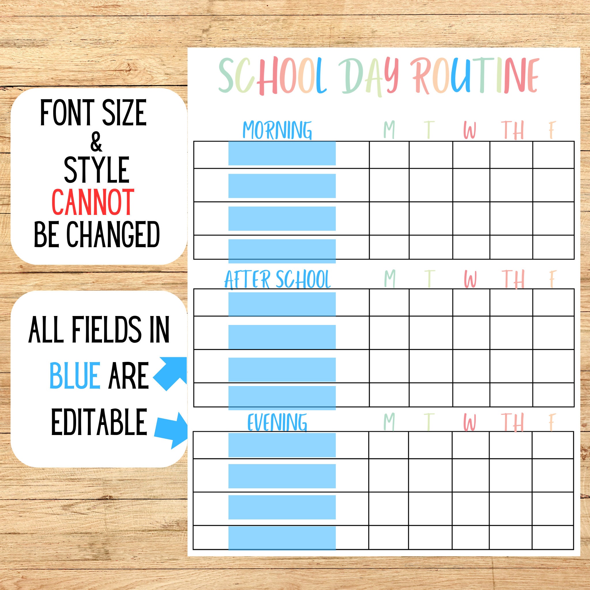 School Day Routine, Printable PDF, Instant Download, Editable - Etsy ...
