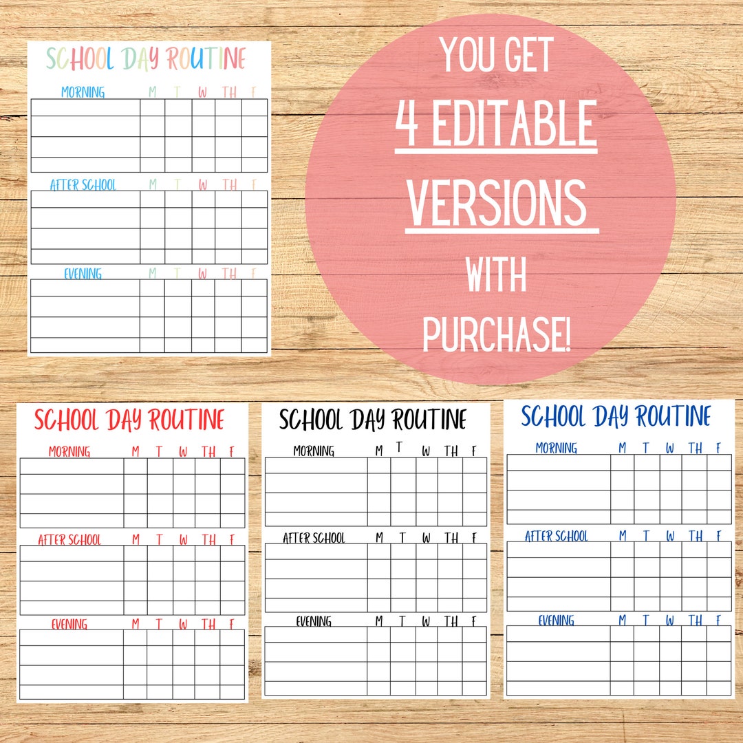 School Day Routine, Printable PDF, Instant Download, Editable - Etsy ...