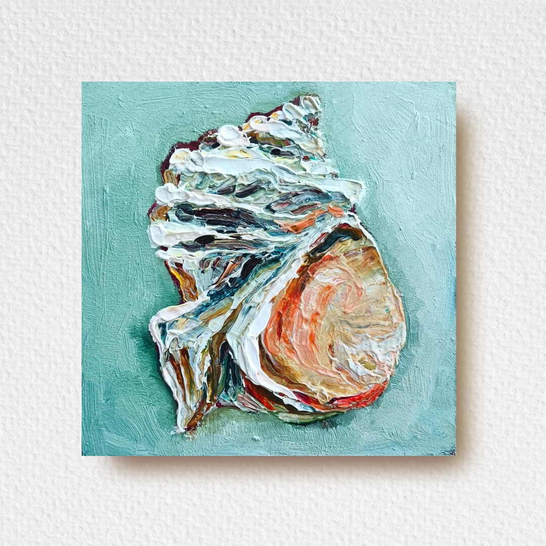 Blue Seashell Painting, Original Oyster Impasto Painting, Semi-abstract ...