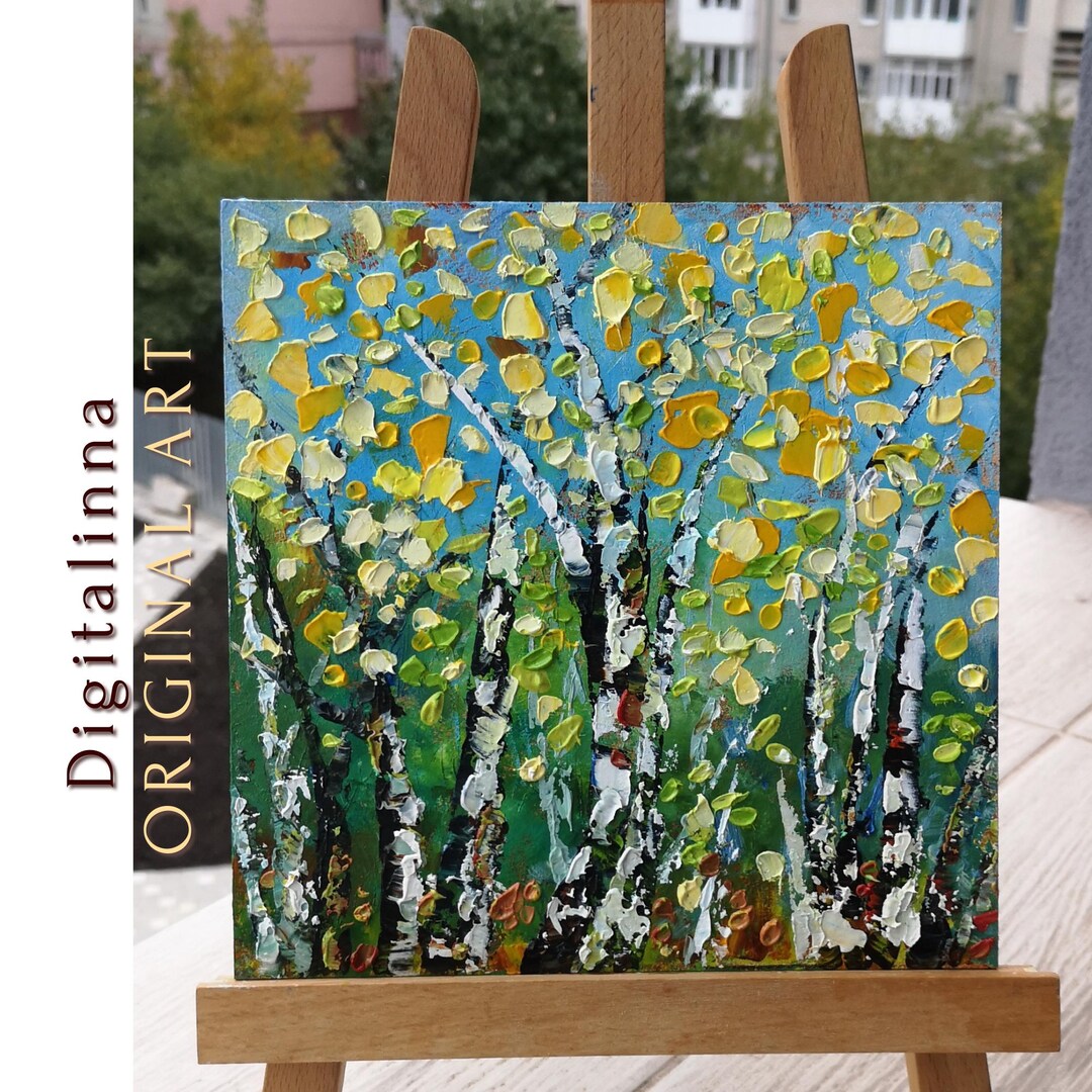 Art Birch Grove Birch Oil Painting Original Autumn Forest Autumn ...