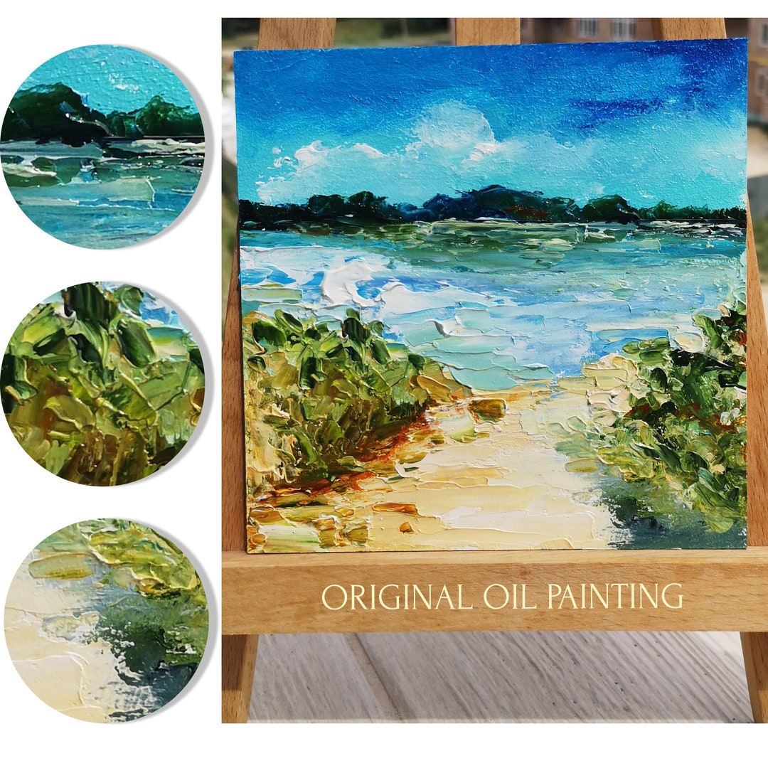 River Flower Painting Small Oil Painting River Walk Original Art ...