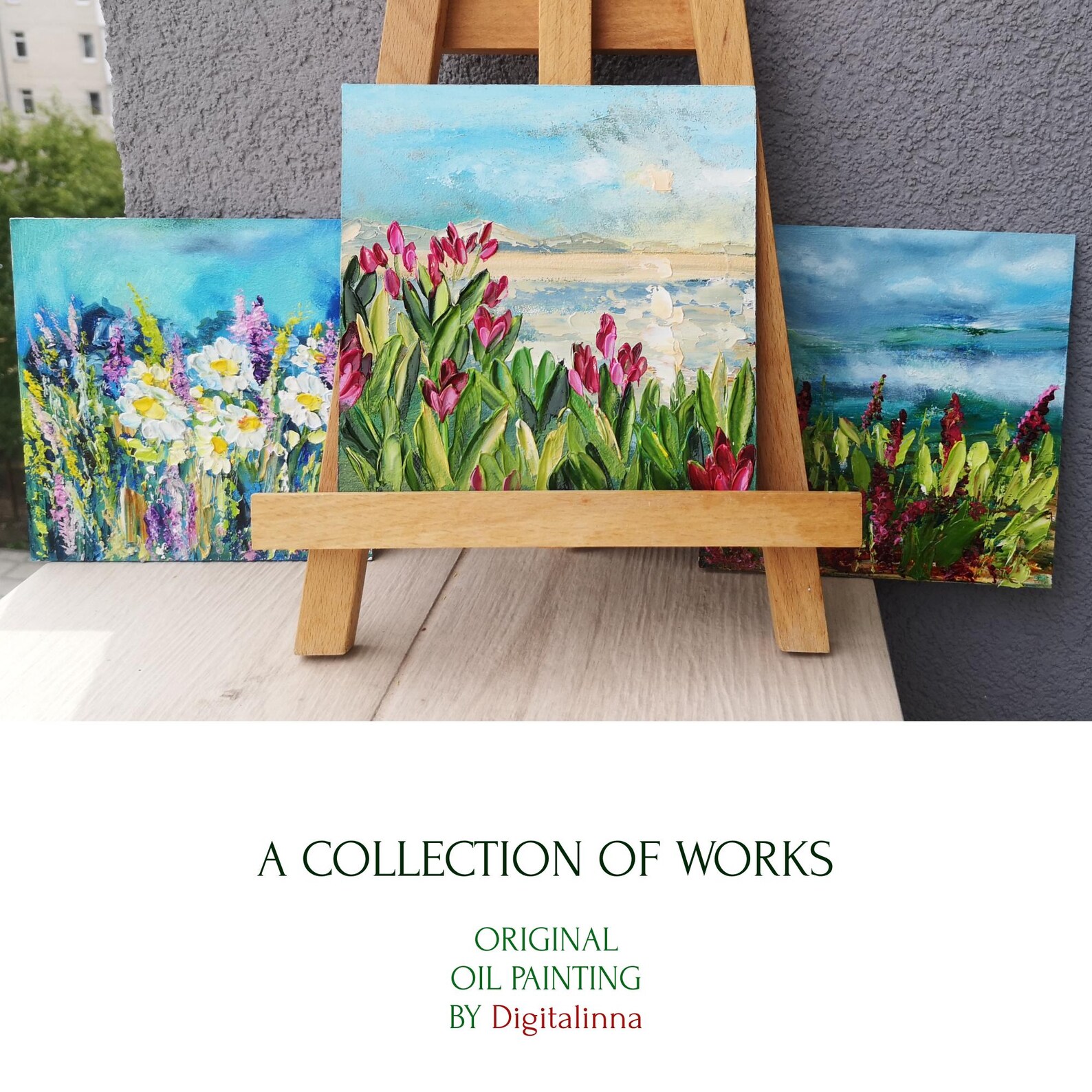 Beach Flower Painting Ocean Coast Field Art Original Impasto Art Oil Painting Pacific Seascape ...