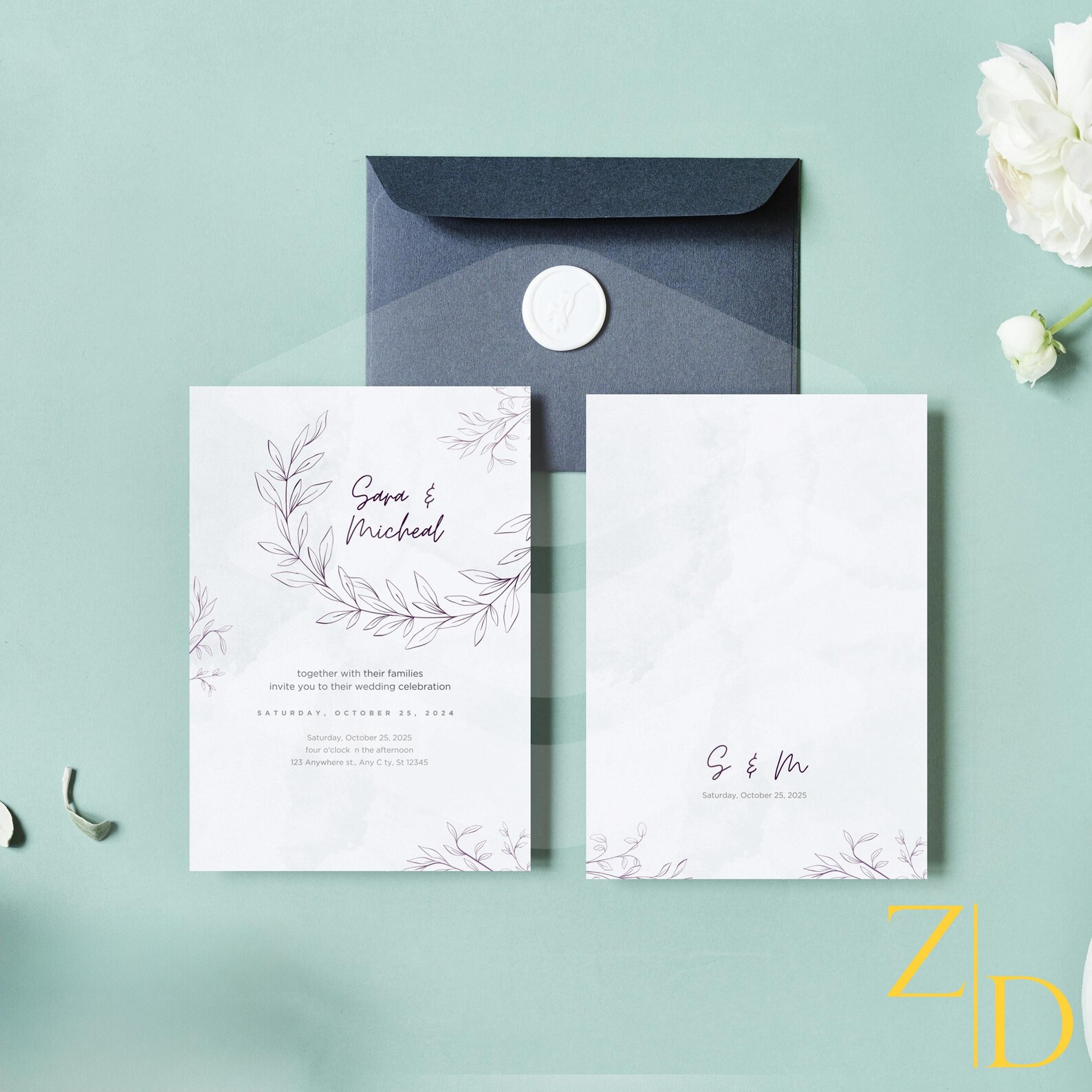 Wildflower Wedding Invitation Template, Printable Wedding Invitation ...
