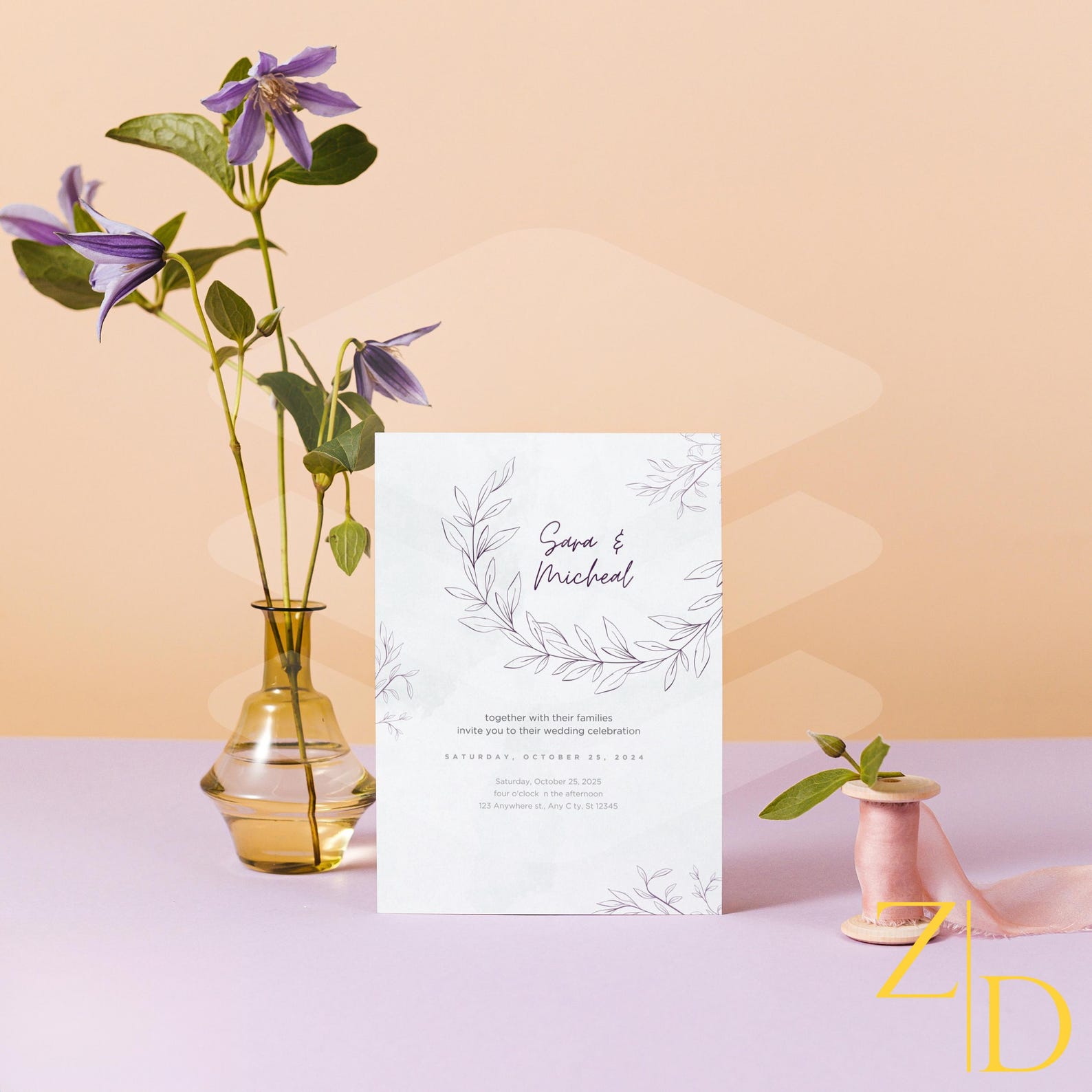 Wildflower Wedding Invitation Template, Printable Wedding Invitation ...