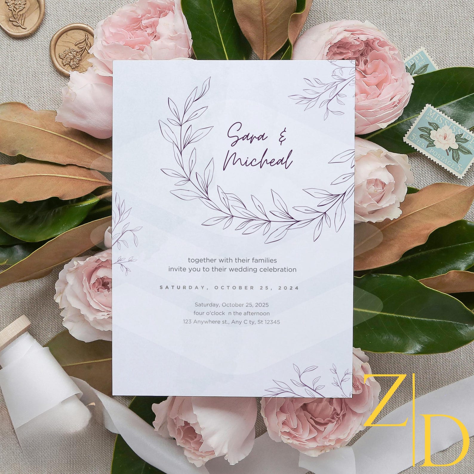 Wildflower Wedding Invitation Template, Printable Wedding Invitation ...