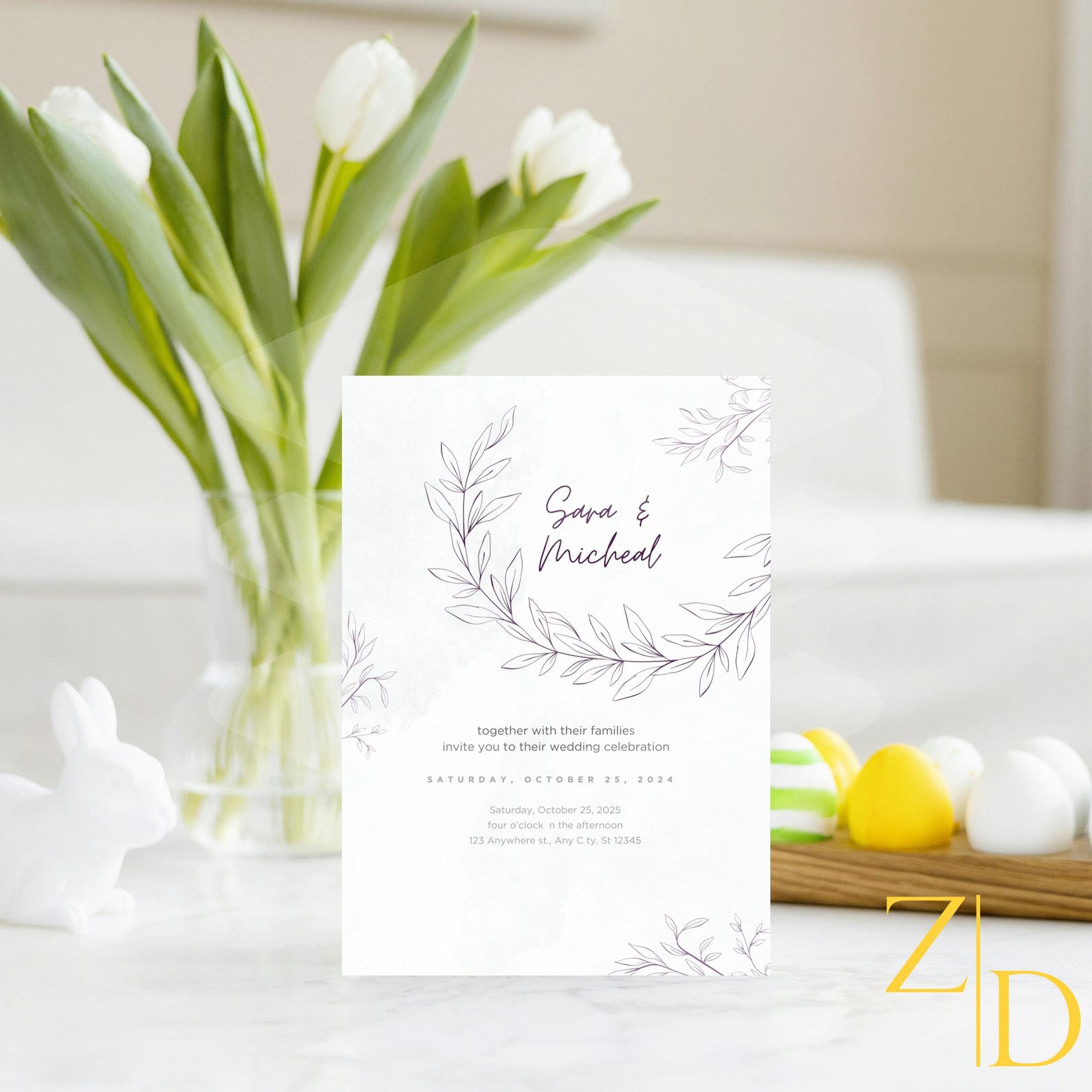 Wildflower Wedding Invitation Template, Printable Wedding Invitation ...