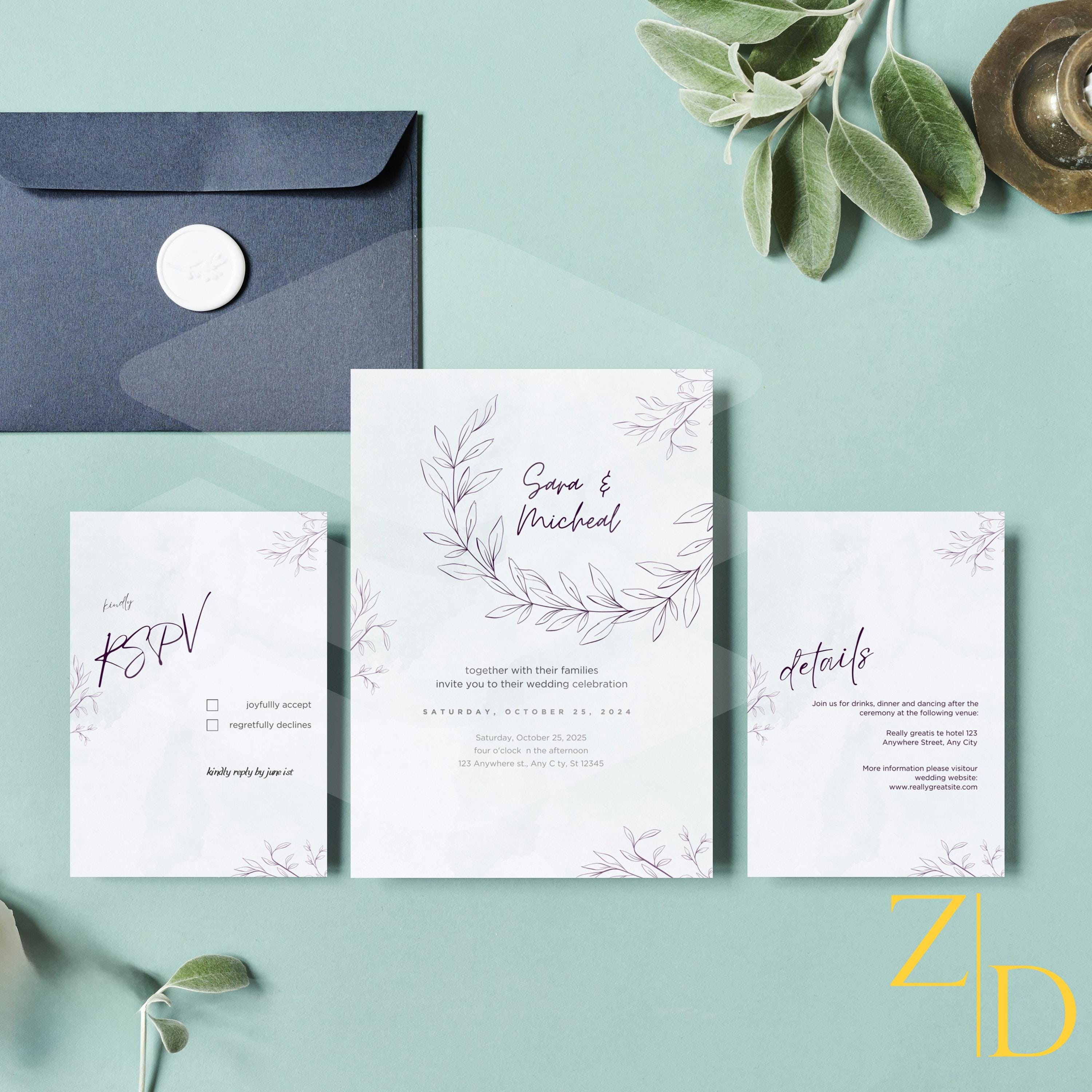 Wildflower Wedding Invitation Template, Printable Wedding Invitation ...