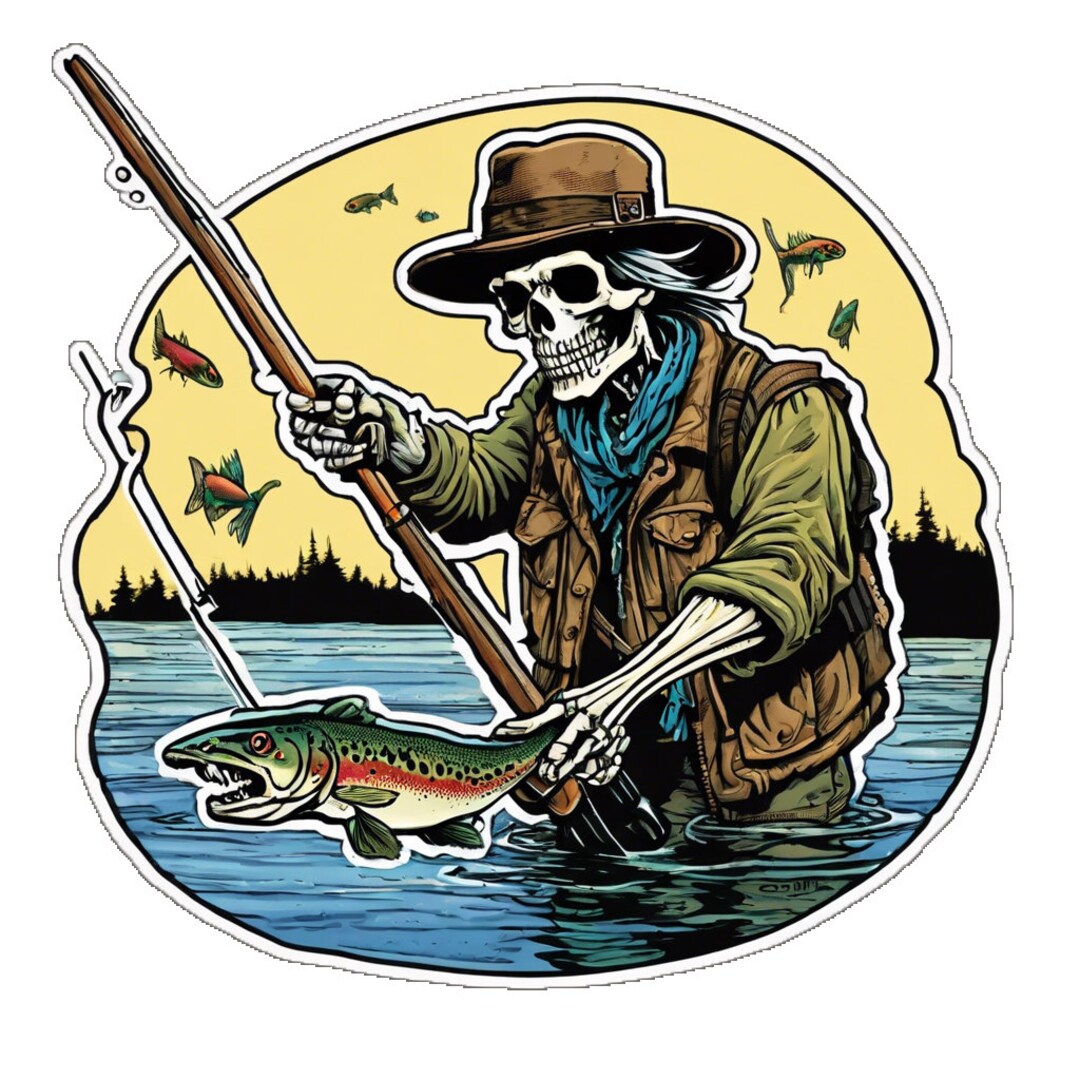Flying Fishing Skeleton Man Decal Sticker - Etsy