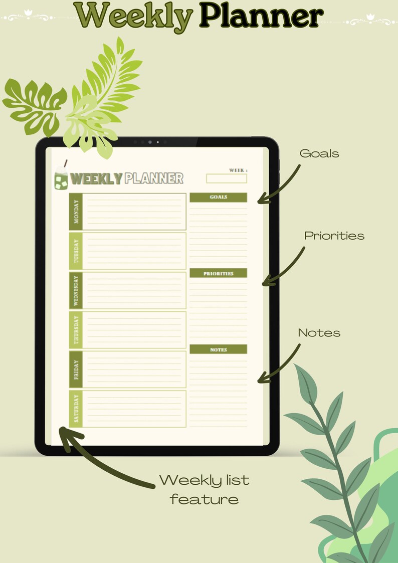 Matcha Weekly Planner | Weekly Digital Planner | Weekly Organizer ...