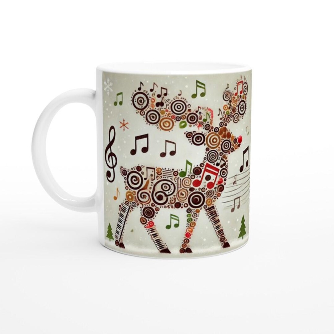 Musical Reindeer Christmas Mug | Festive Music Note Reindeer Design ...
