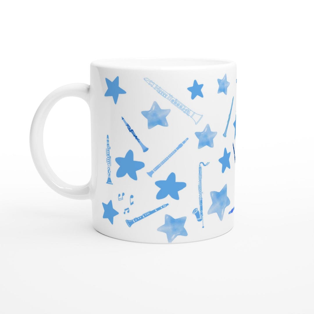 Clarinet Star Mug - Unique Blue Design for Music Lovers - Dishwasher ...