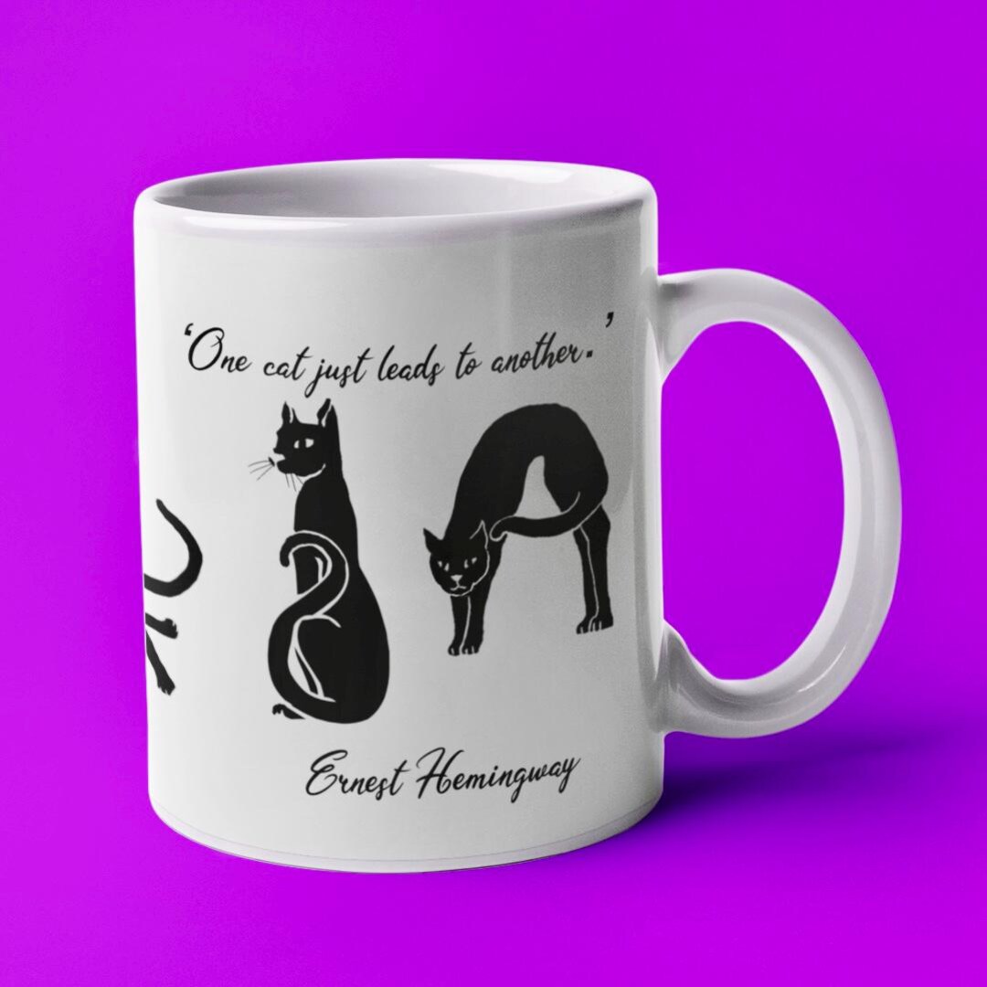 Cat Silhouette Mug, Cat Quote by Hemingway, 11 Ounce Ceramic Coffee Cup ...