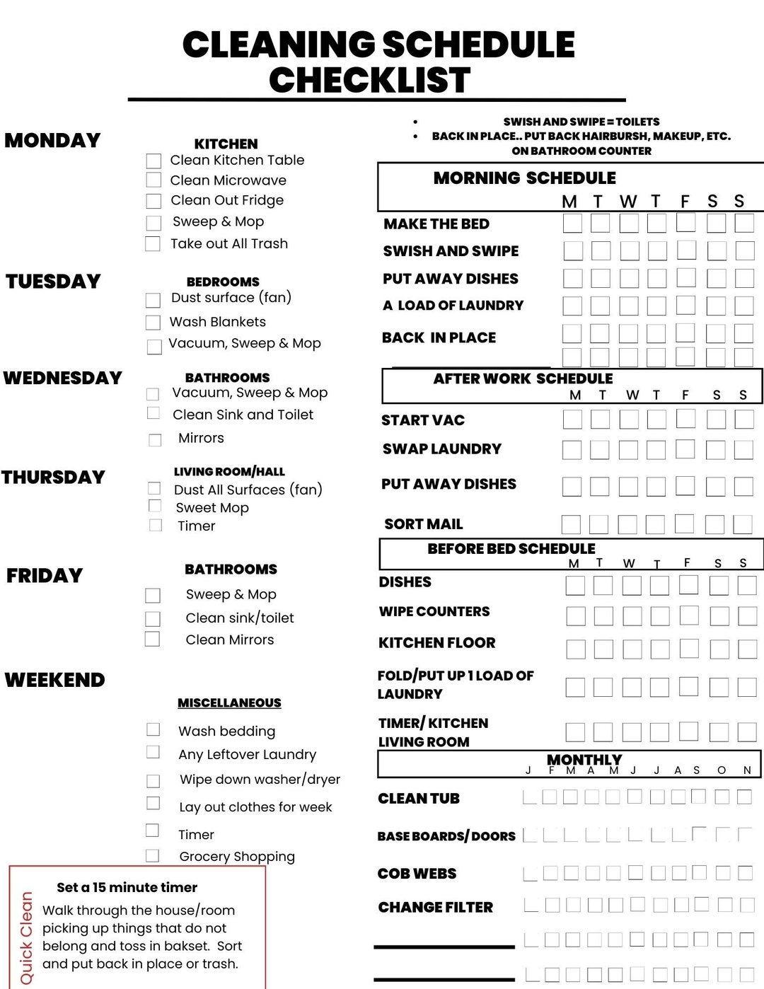 Simple Cleaning Schedule, Minimalist Cleaning Schedule, Cleaning ...