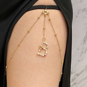 Dainty Thigh Chain Initial Diamond Leg Chain body Chainhandmade Leg ...