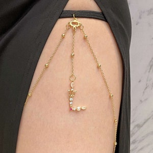 Dainty Thigh Chain Initial Diamond Leg Chain body Chainhandmade Leg ...