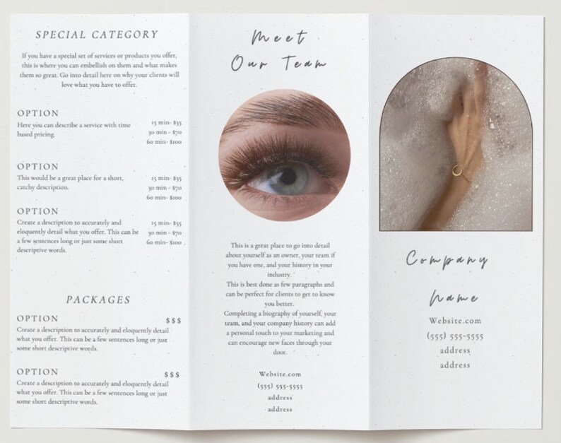 Beige Speckled Service Menu Brochure, Spa Service Pamphlet, Modern Warm ...