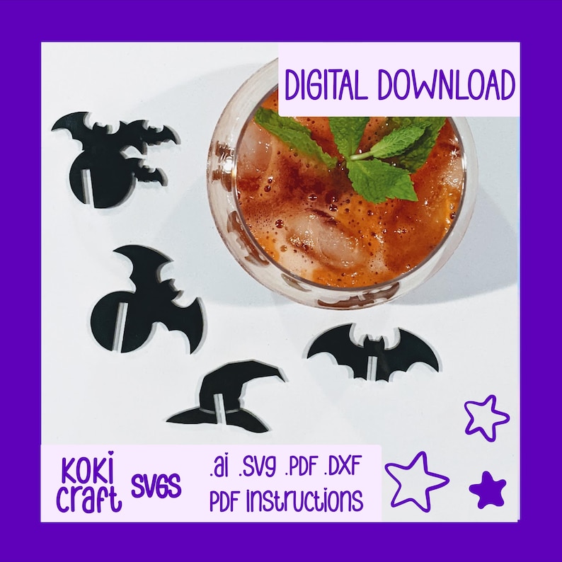 Bat Drink Tag SVG, Halloween Drink Tag, Witch Hat, Drink Tag Bundle ...