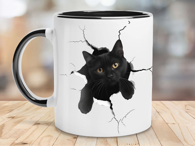 Black Cat Breaking Through Mug: 3D Effect Novelty Coffee Cup - Etsy