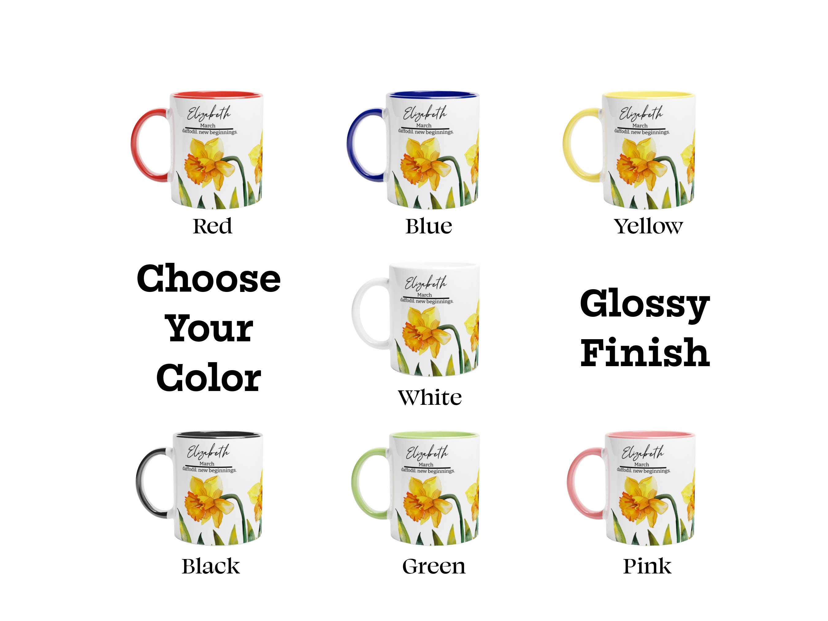 Personalized March Birth Month Flower Mug, Watercolor Daffodil Floral ...