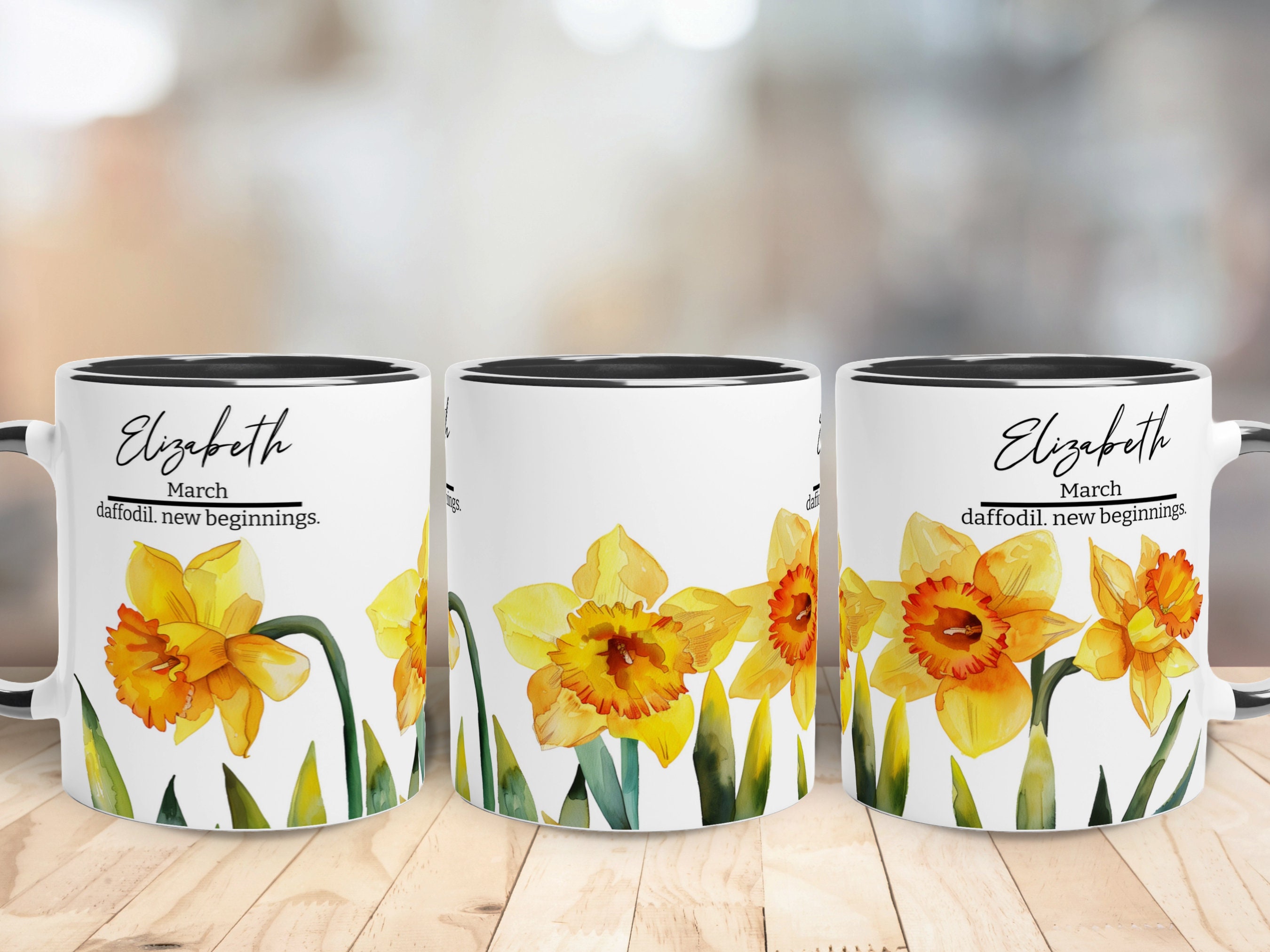 Personalized March Birth Month Flower Mug, Watercolor Daffodil Floral ...