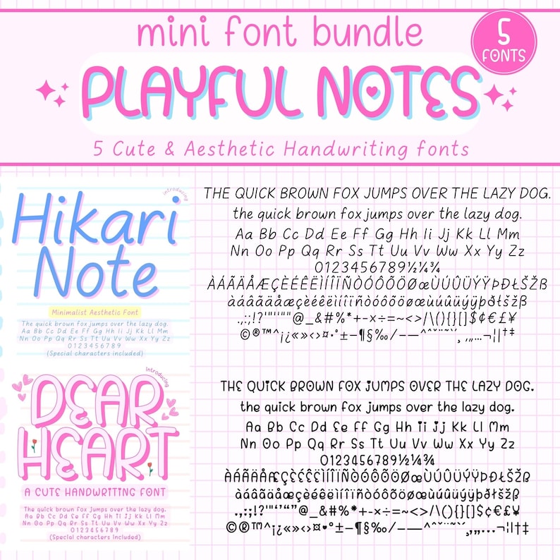5 Cute Digital Handwritten Fonts | Playful Notes Font Bundle for ...