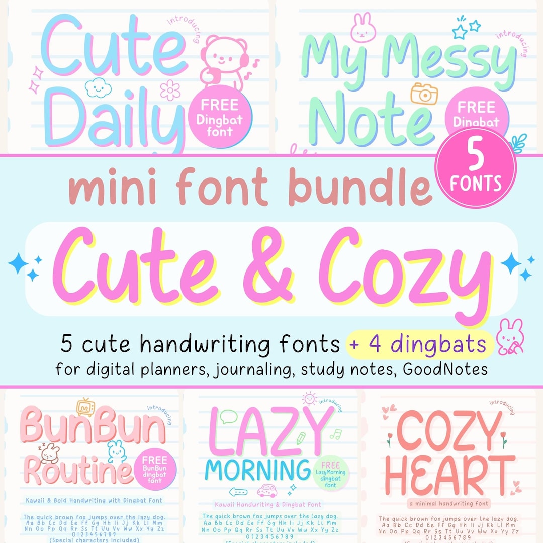 Cute and Cozy Font Bundle – 5 Handwriting Fonts With Dingbats for ...