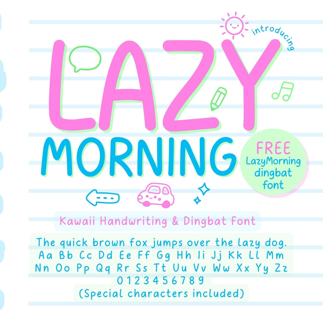 Kawaii Handwriting Font + Dingbat (OTF & TTF), Playful Handwritten for ...