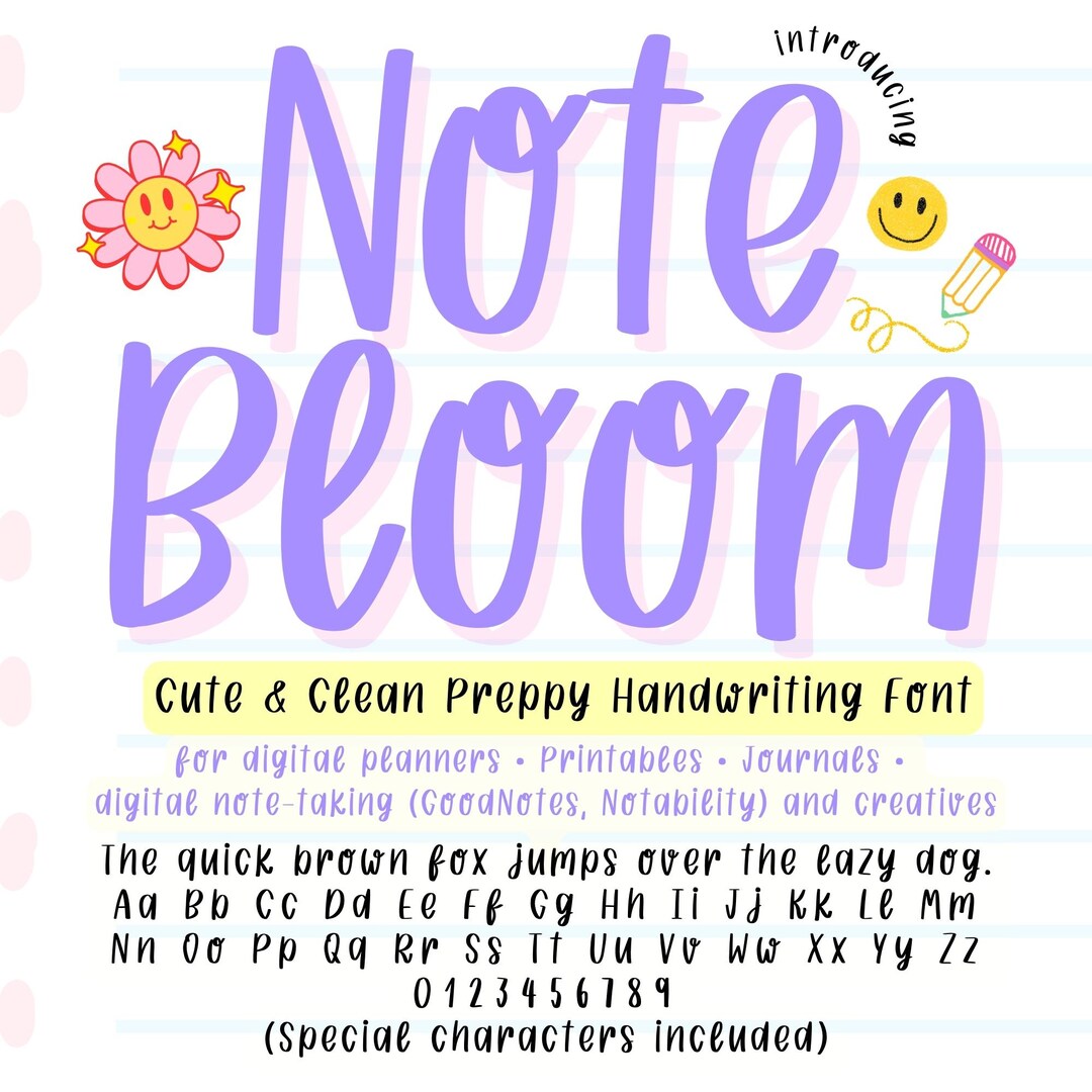 Preppy Handwriting Font, Neat and Clean for Notes, Digital Planners and ...