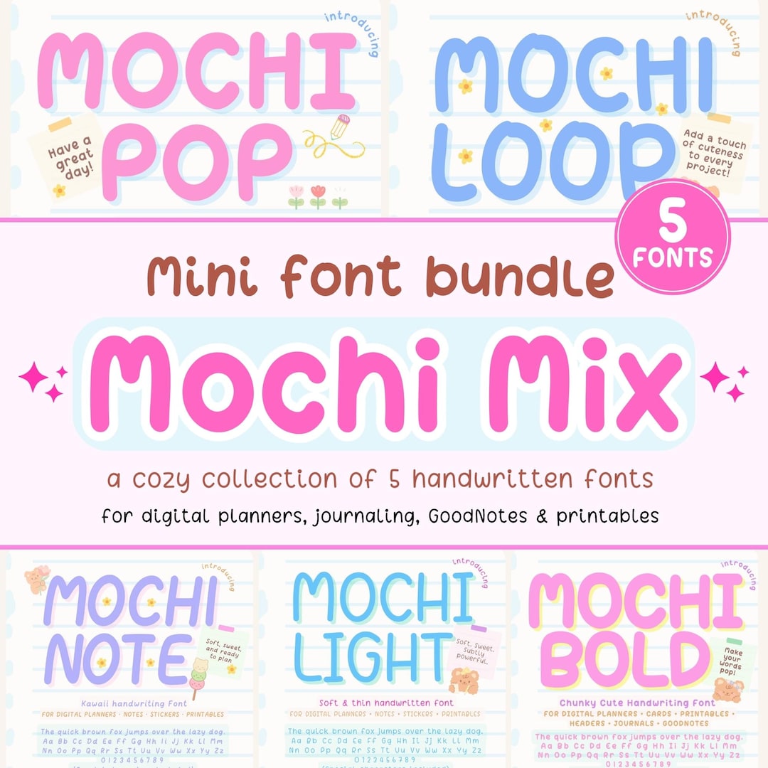 Mochi Mix – Mini Bundle, Cute Handwriting Font Bundle for Digital ...