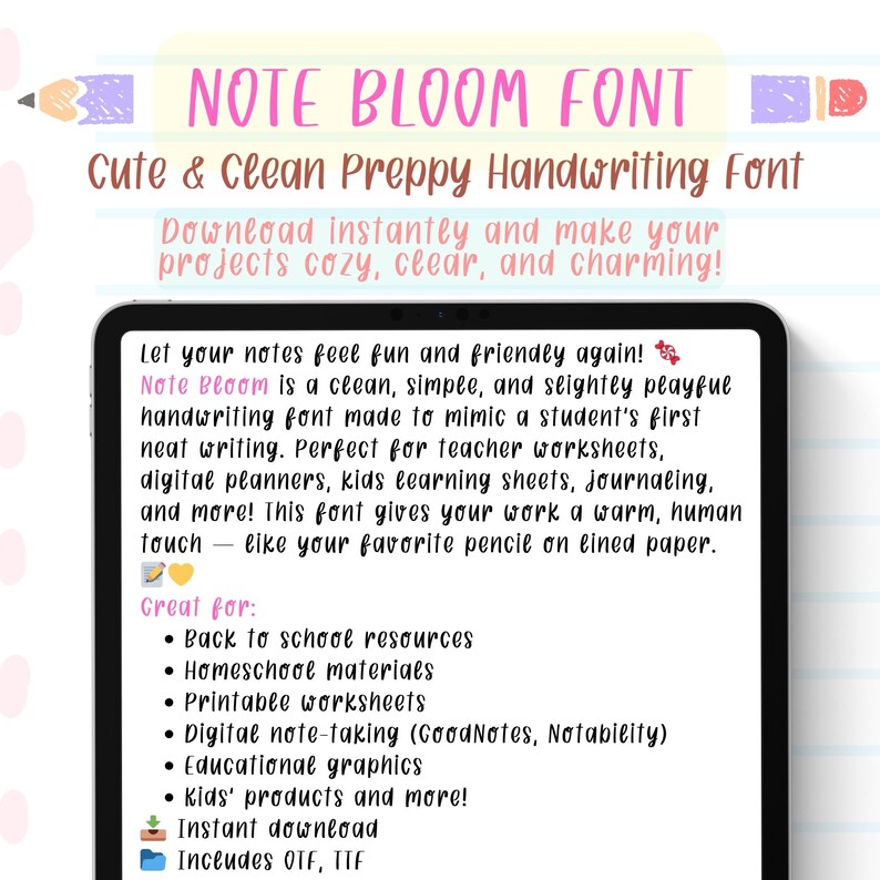 Preppy Handwriting Font, Neat and Clean for Notes, Digital Planners and ...