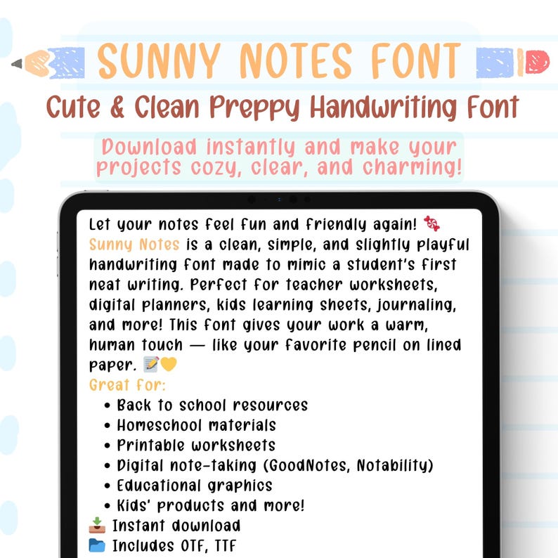 Preppy Handwriting Font for Notes, Digital Planners and Study | Sunny ...