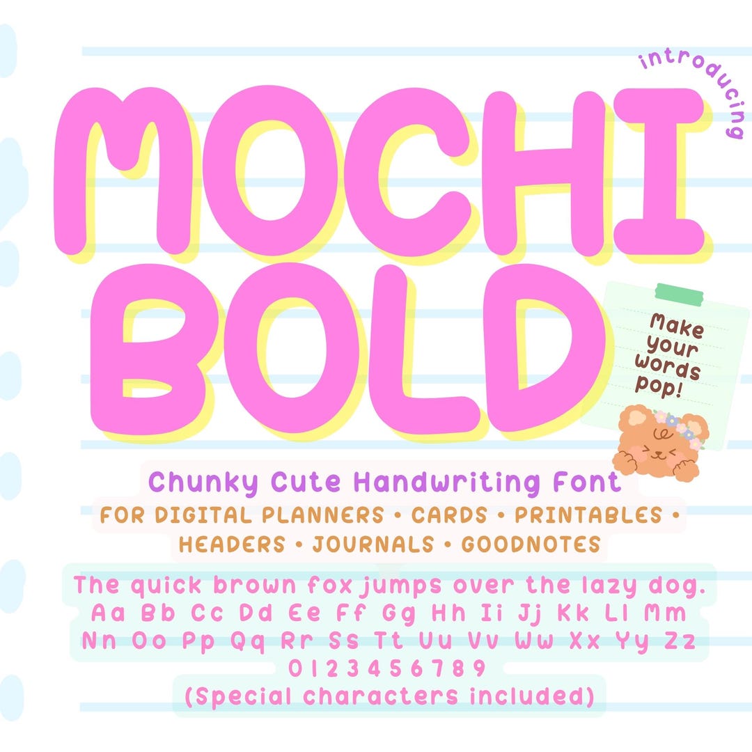 Mochi Bold Font: Chunky Handwritten Font for Planners (OTF, TTF Digital ...