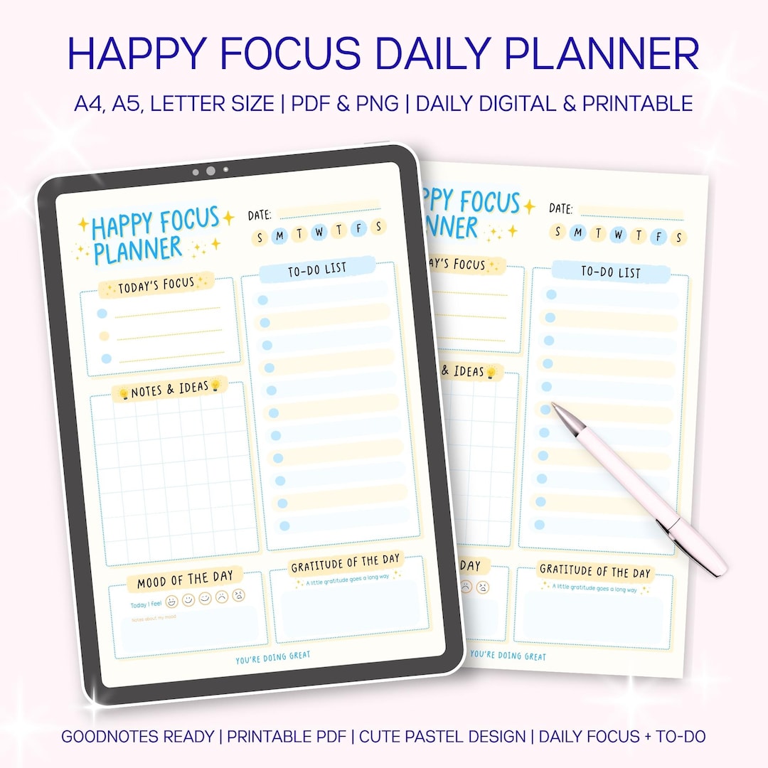 Cute Undated Daily Planner Printable. Digital Productivity Tracker ...
