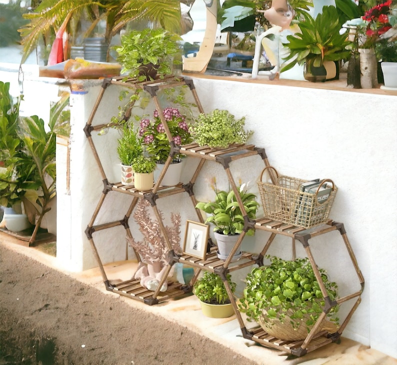 Hexagonal Plant Stand Indoor Outdoor Multiple Plants Indoor Large ...