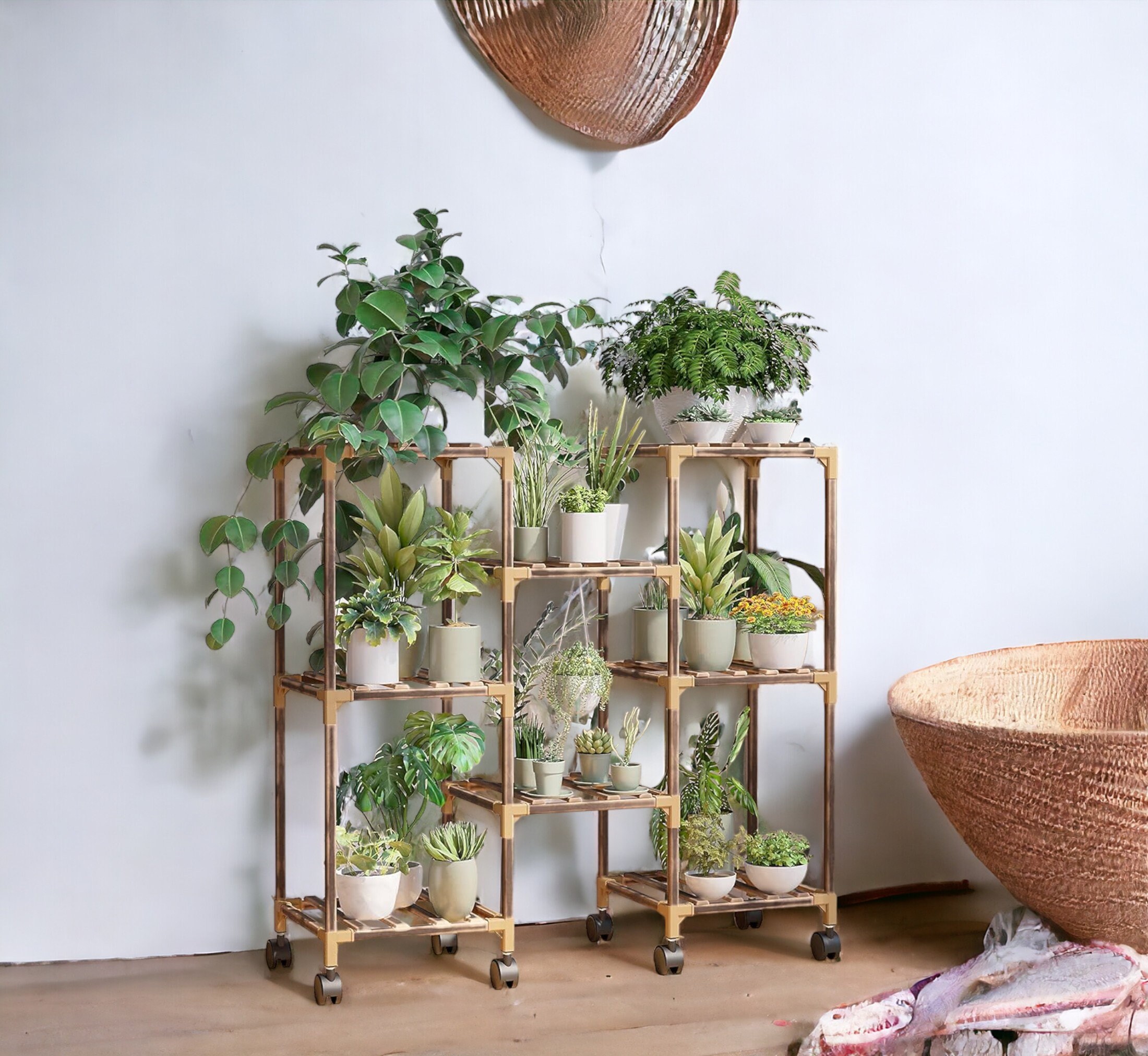 8 Tier Indoor Plant Stand With Wheels, Outdoor Wood Stands for Multiple ...