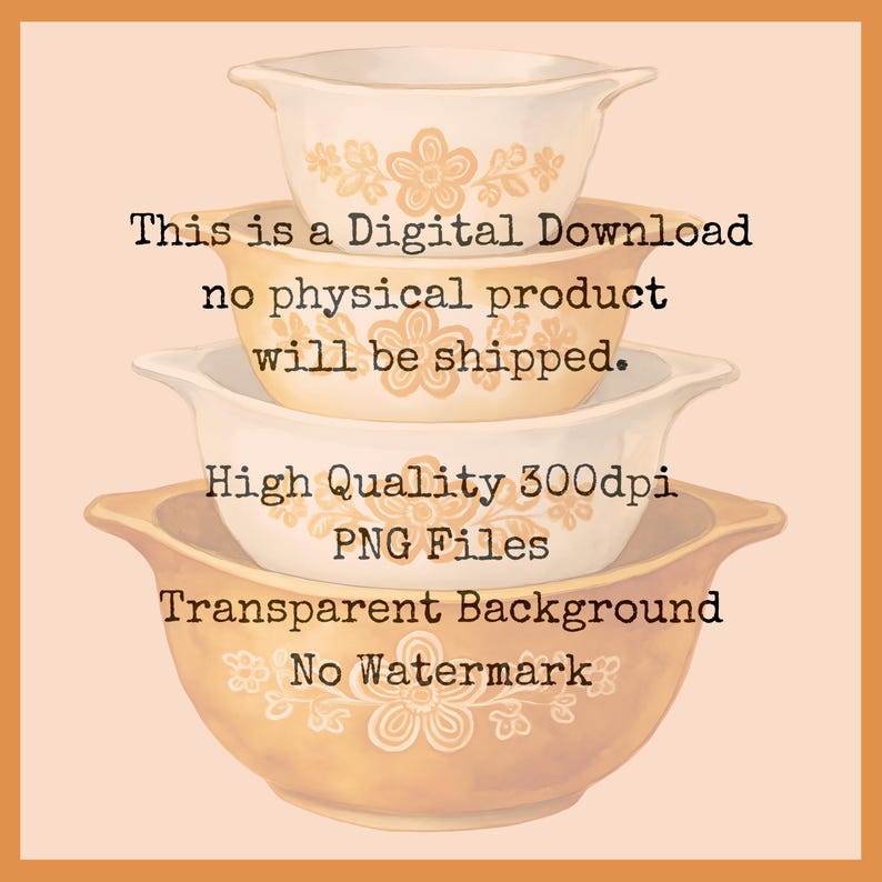 Vintage Pyrex Bowl Stacks PNG Clip Art Bundle. Gooseberry, Butterprint ...