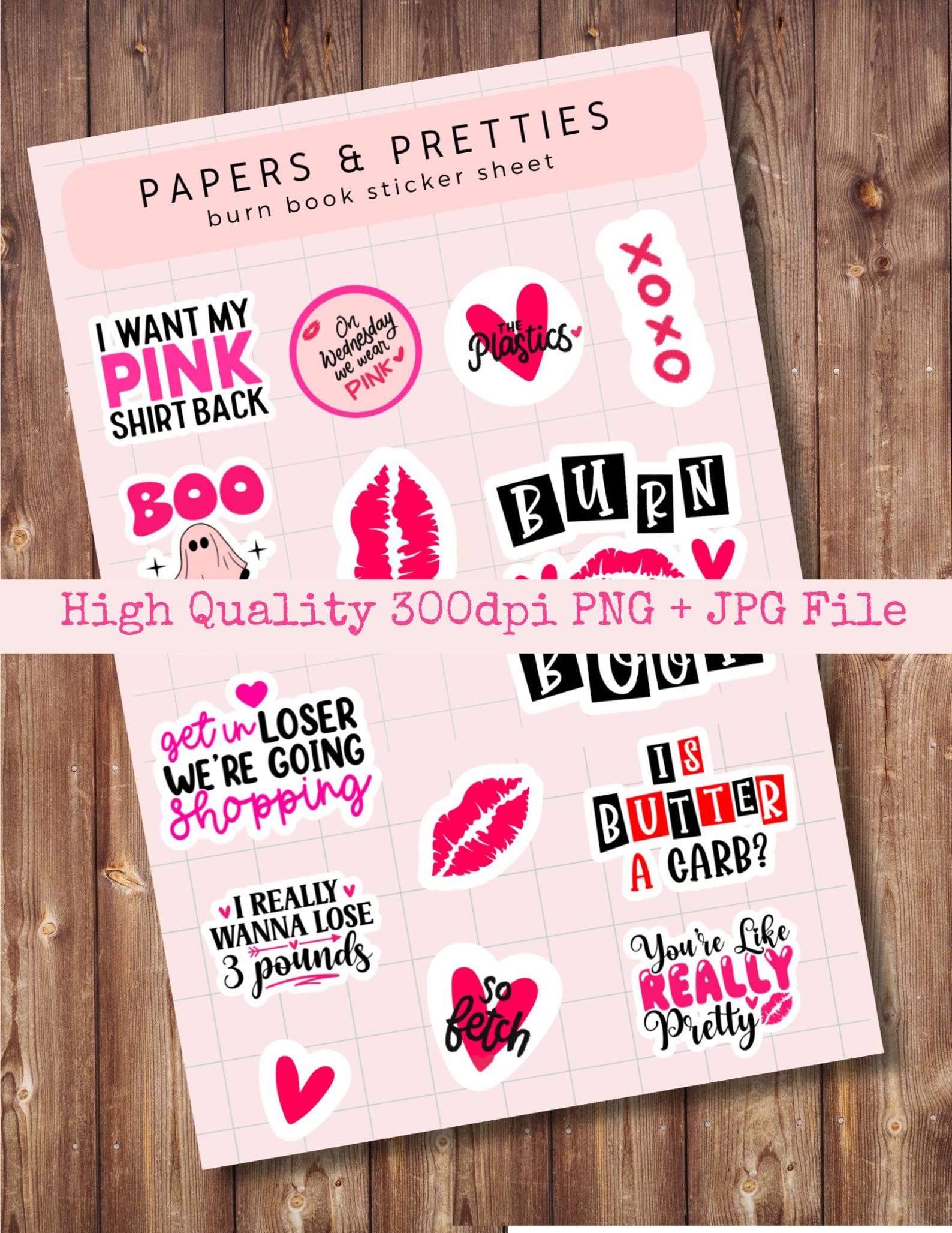 Burn Book Sticker Sheet, Mean Girls Inspired, Pink Stickers, Junk ...
