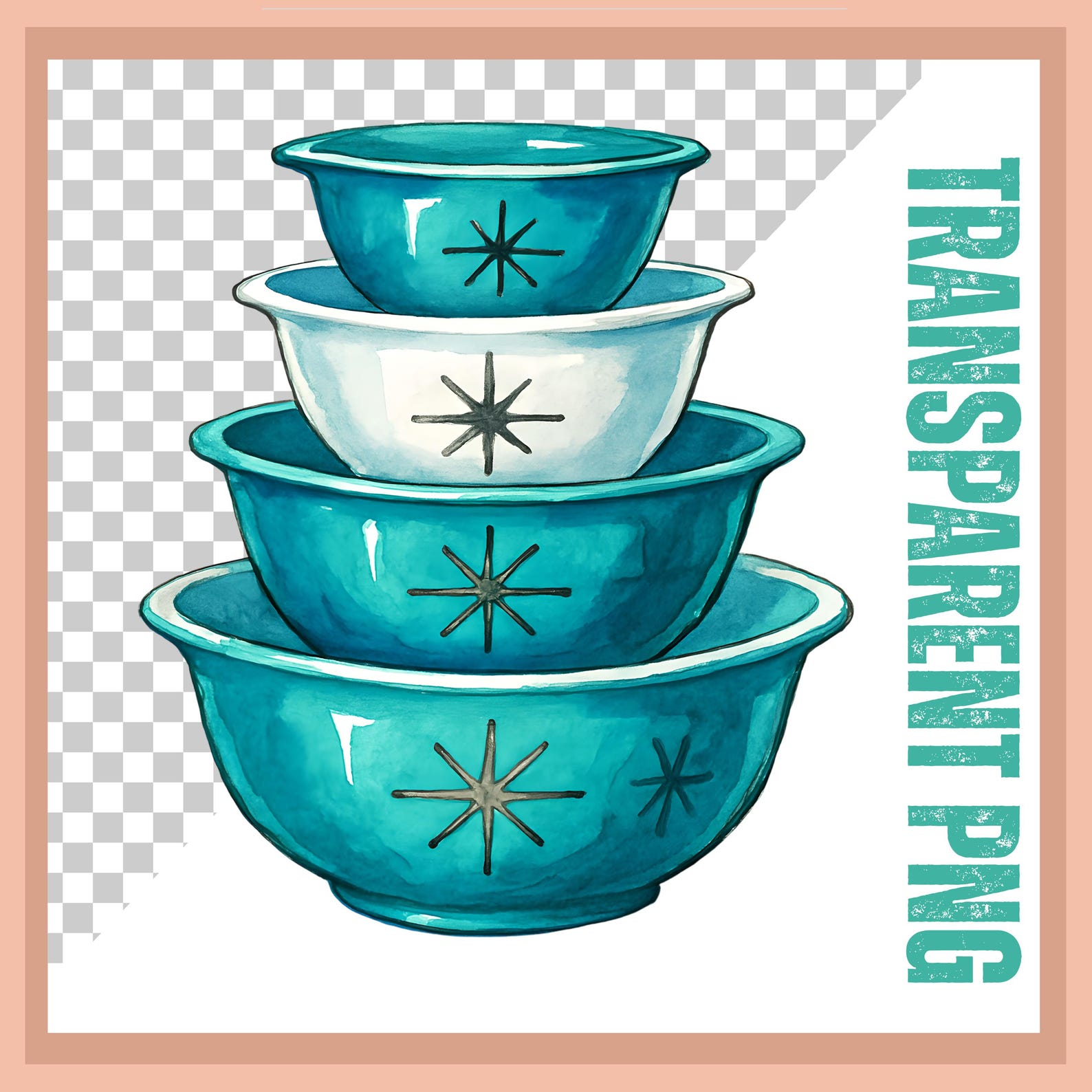 Vintage Pyrex Bowl Stacks PNG Clip Art Bundle. Gooseberry, Butterprint ...