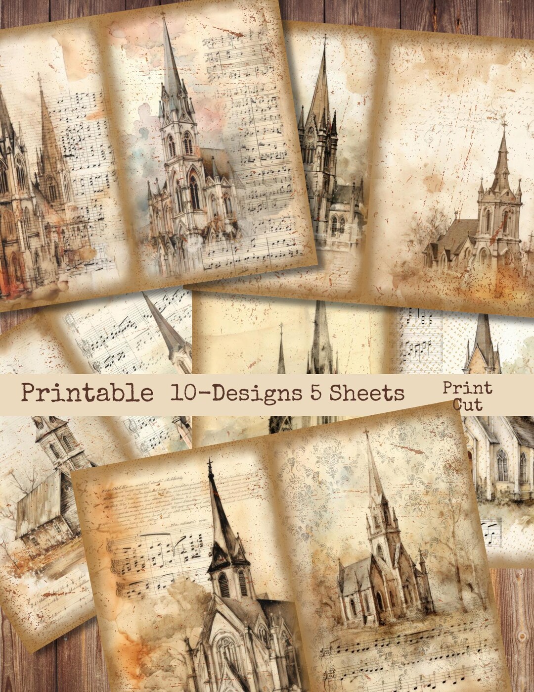 Vintage Churches Junk Journal Pages, Rustic Papers, Scrapbooking, Faith ...