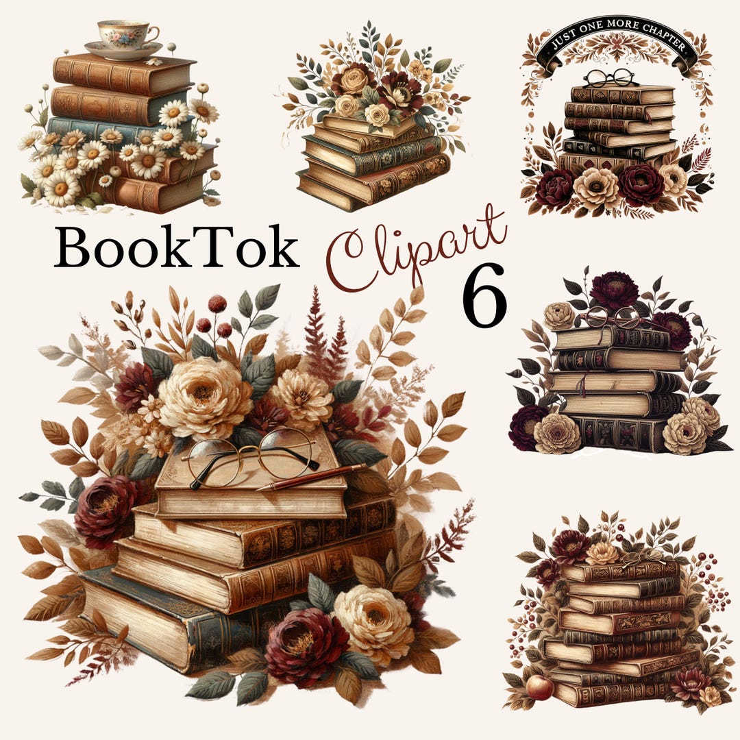 Booktok Stacked Books PNG Clipart, Library Book Stack, Florals and ...