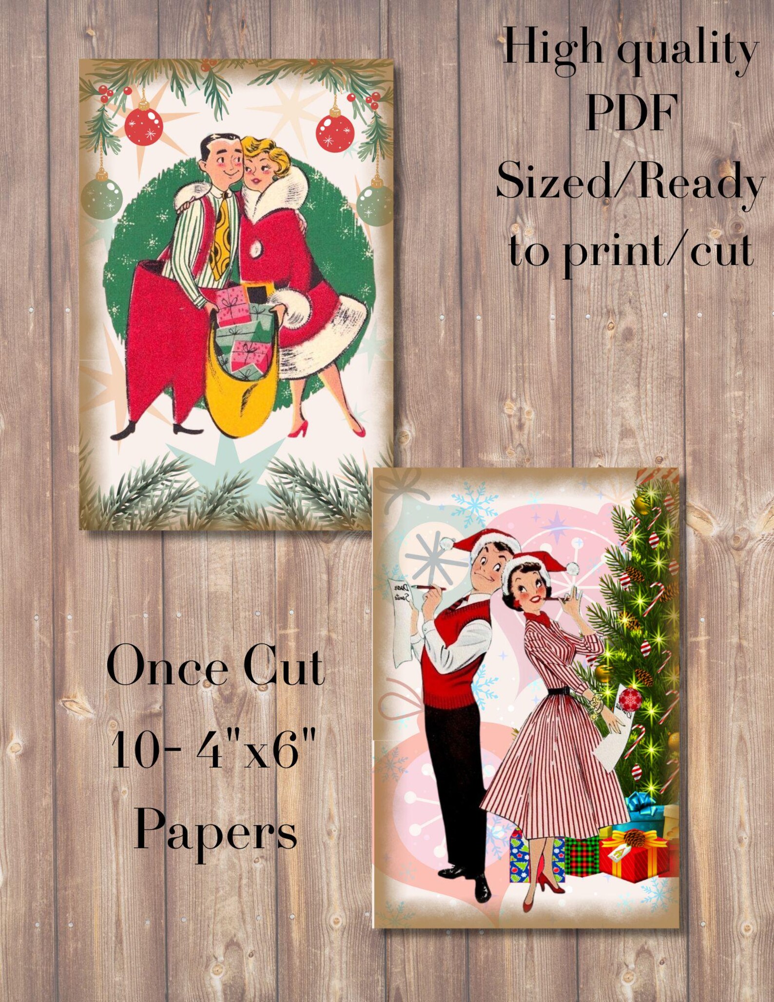 Retro 1950s Christmas Junk Journal Cards Paper, 4"x6" Ephemera, Diorama ...