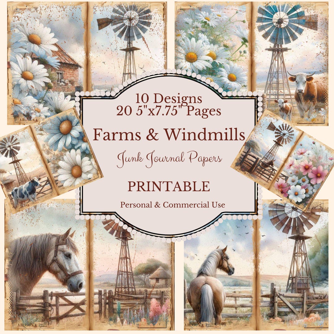 Farms & Windmills Junk Journal Kit Papers, Pages, Ephemera, Paper ...