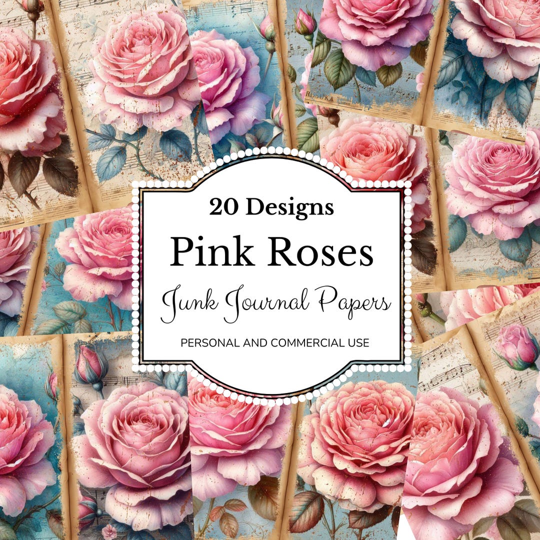 Pink Roses Journal Kit, Papers, Ephemera, Rose Papers, Junk Journal ...