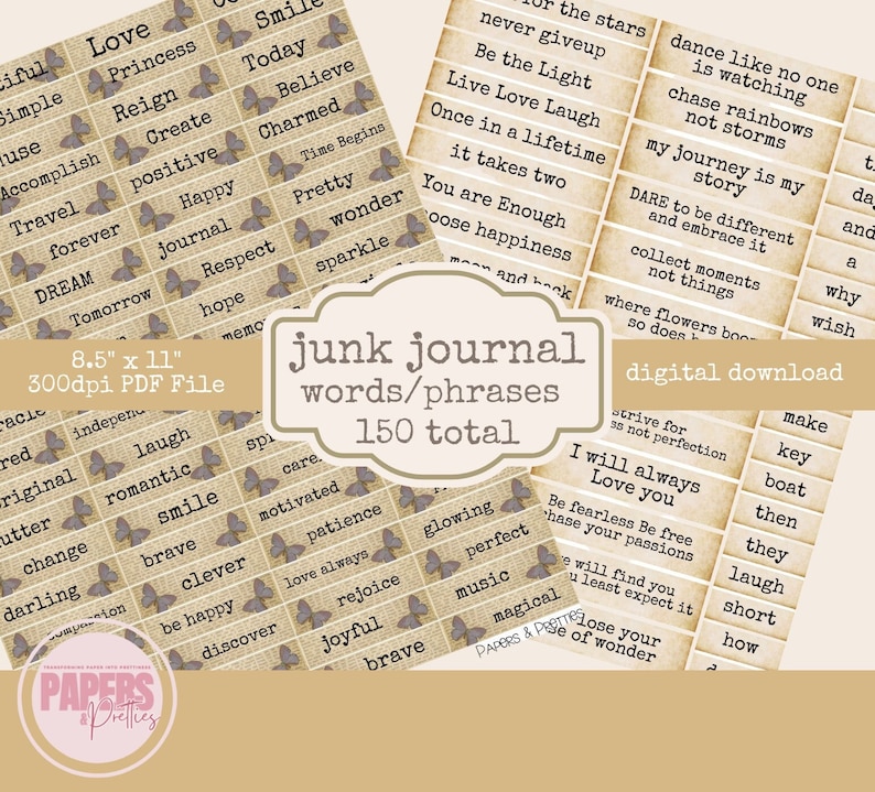 Junk Journal Printable Words Phrases Fussy Cut Download Embellishment ...