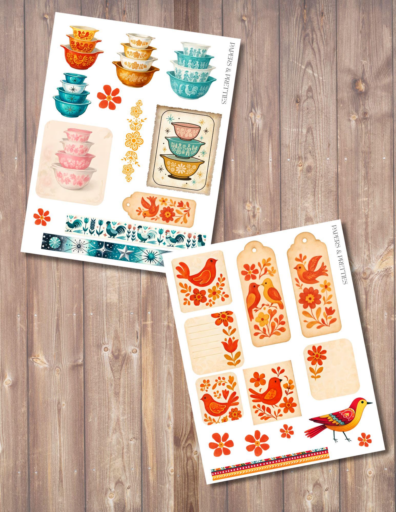 Junk Journal Vintage Pyrex Ephemera Kit - Fussy Cuts, Cards, Tags, Tape ...