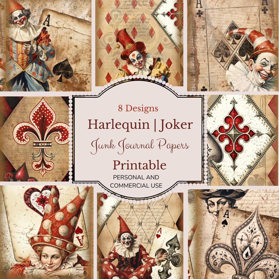 Harlequin Junk Journal Kit Clown |vintage Ephemera Digital Paper ...