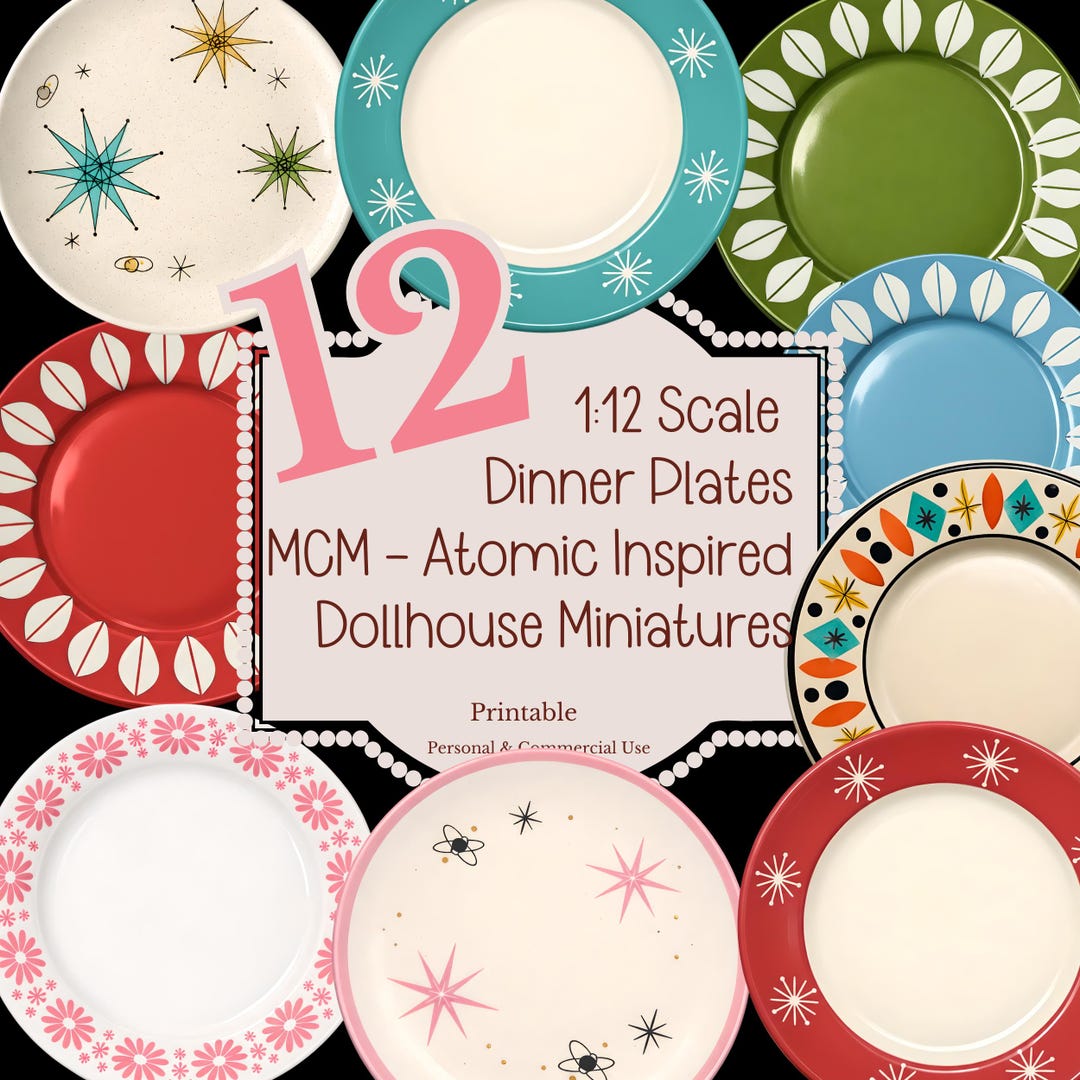 MCM Atomic Retro - PDF Miniature Dinner Plates Images 1:12 Dollhouse ...